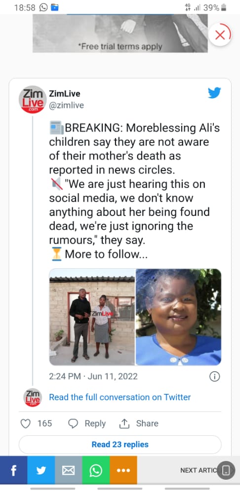 CCC Activist Moreblessing Ali Found Dead